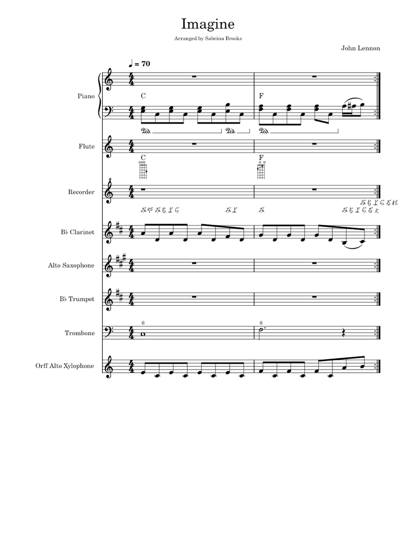 Imagine – John Lennon John Lennon's Imagine arranged for Elementary ...