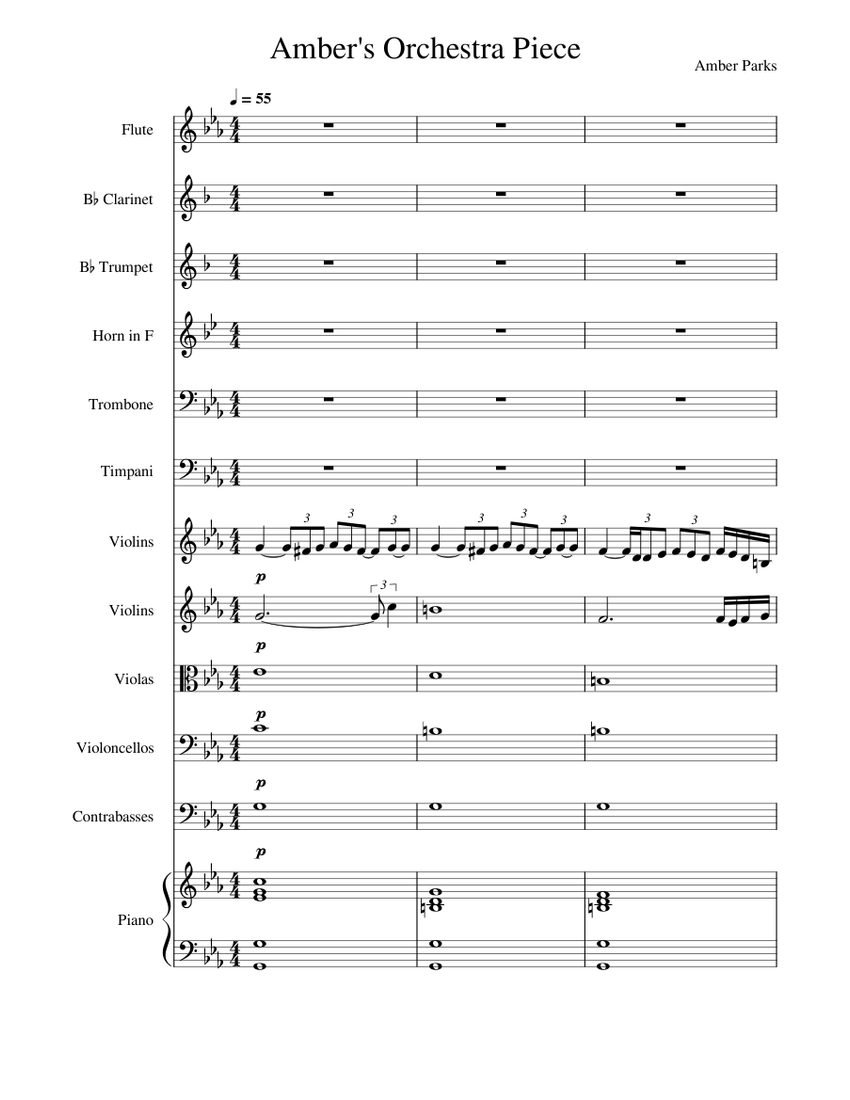 Amber's Orchestra Piece score Sheet Music for Piano, Trombone, Flute ...