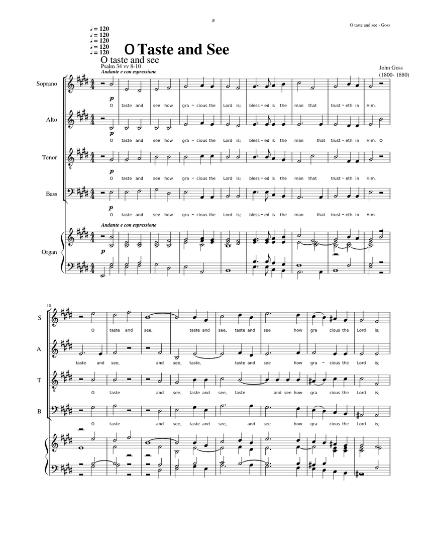 O taste and see - John Goss Sheet music for Organ, Bass guitar (Mixed ...