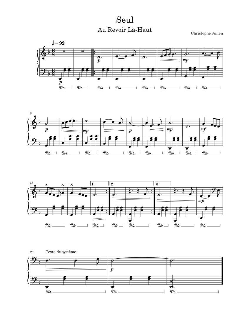 Seul – Christophe Julien Sheet music for Piano (Solo) Easy | Musescore.com