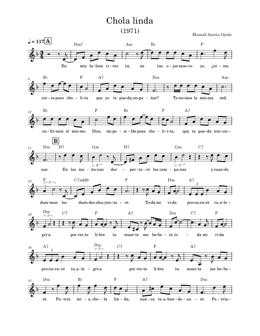 Chola Linda – Manuel Acosta Ojeda Sheet music for Piano (Solo) | Musescore.com
