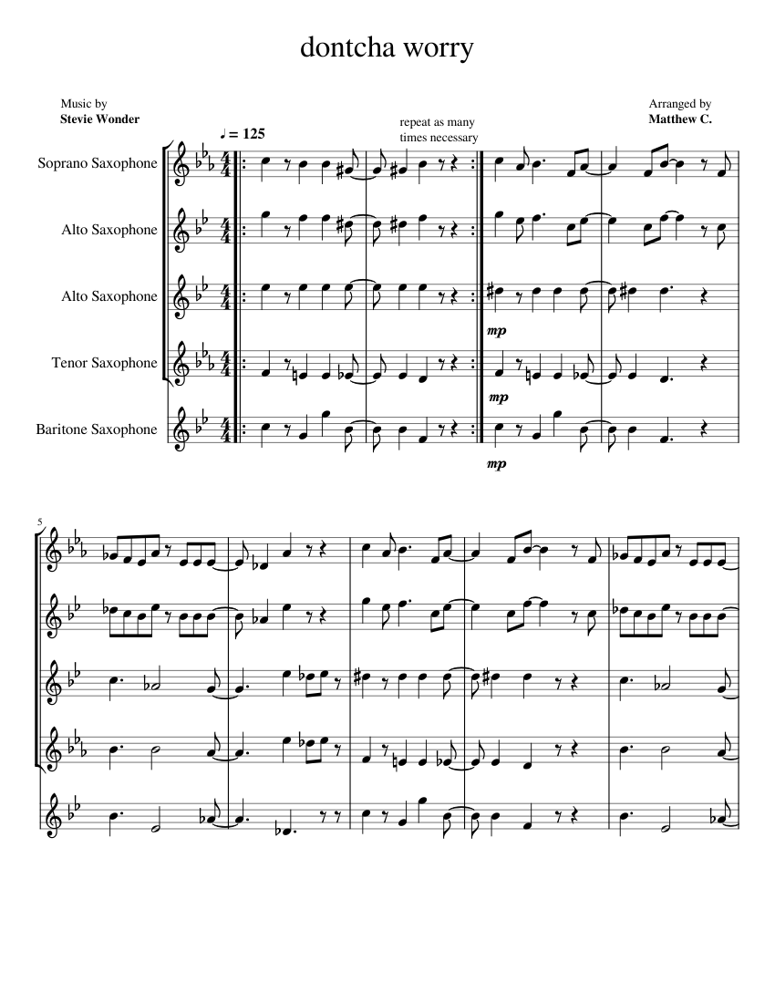 dontcha worry Sheet music for Saxophone alto, Saxophone tenor ...