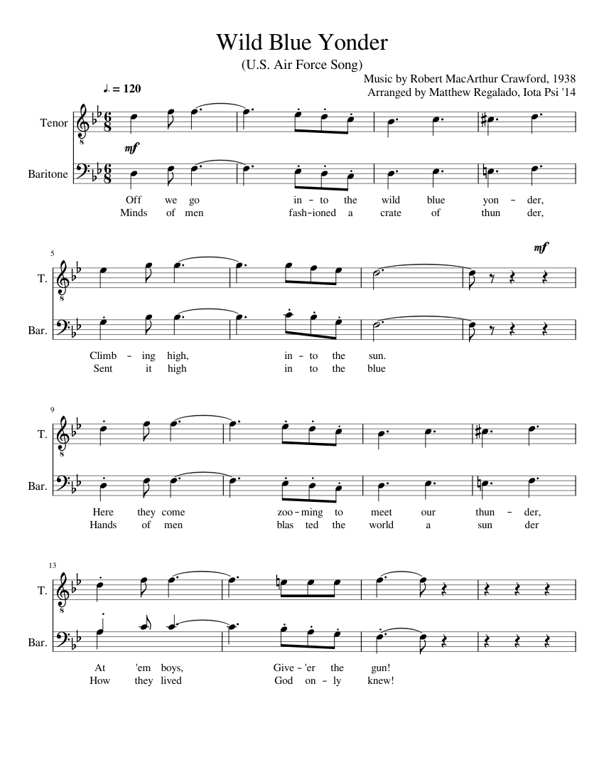 Wild Blue Yonder Sheet Music for Tenor, Baritone (Choral) | MuseScore.com