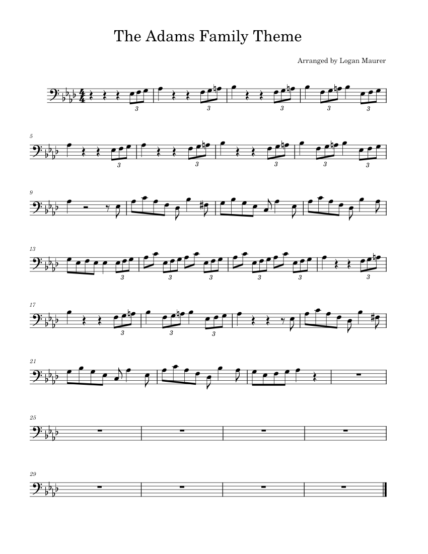 The Adams Family Theme Sheet Music for Piano (Brass Ensemble) Easy ...