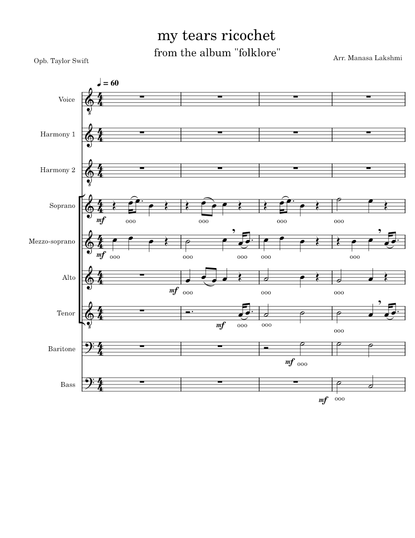 My Tears Ricochet – Taylor Swift Sheet Music for Soprano, Alto, Tenor ...
