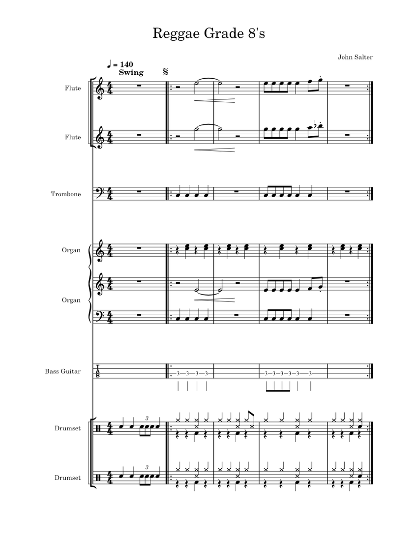 Reggae Grade 8's Sheet music for Trombone, Organ, Flute, Bass guitar ...