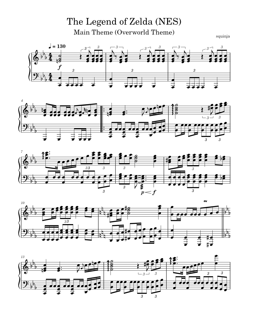 The Legend of Zelda - Main Theme (NES) Sheet Music for Piano (Solo ...