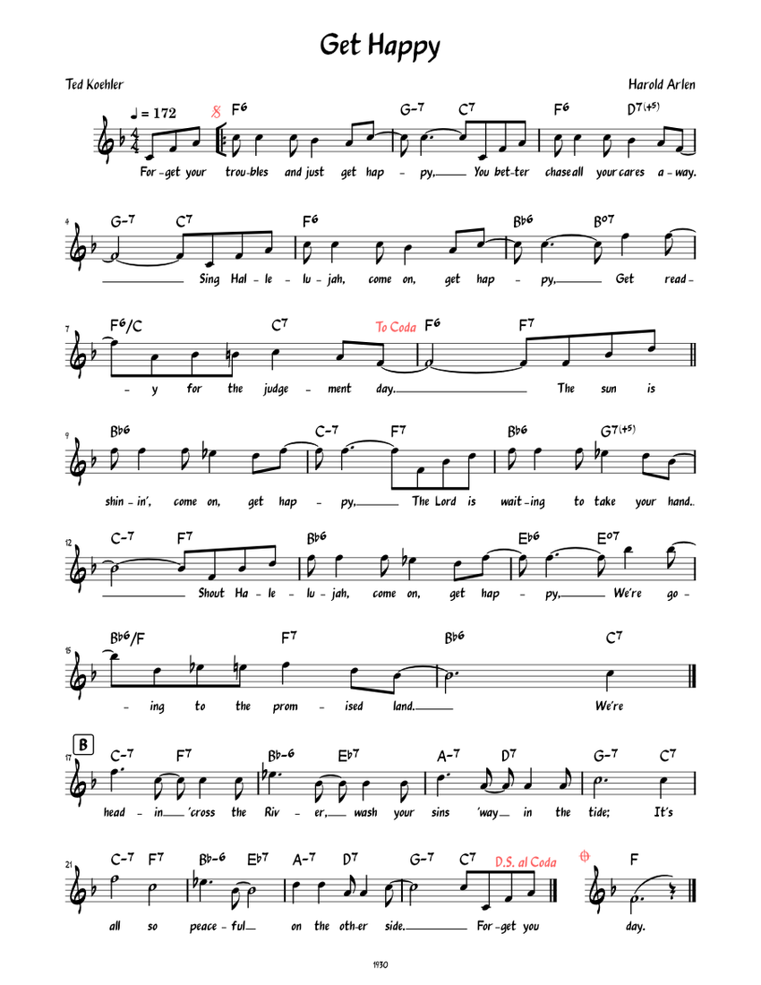 Get Happy (Lead sheet with lyrics ) Sheet Music with Chords for Piano ...