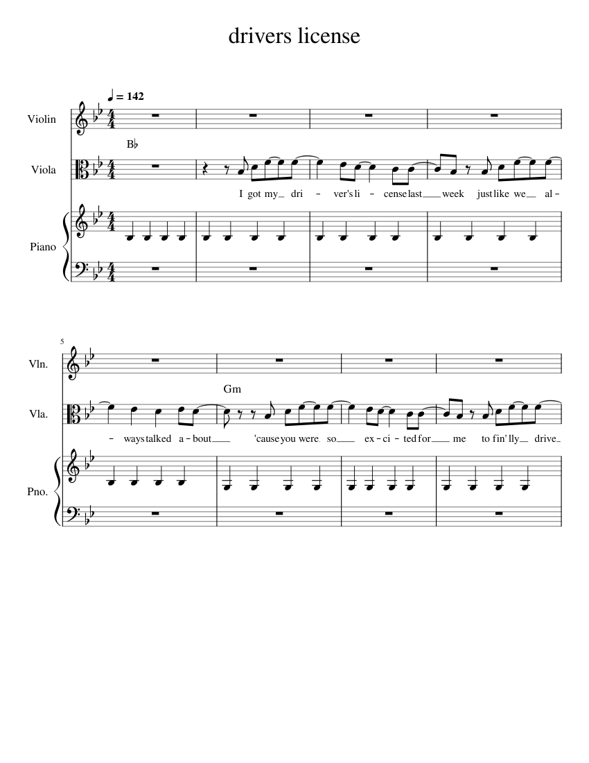 drivers license - Olivia Rodrigo Sheet Music with Chords for Piano ...