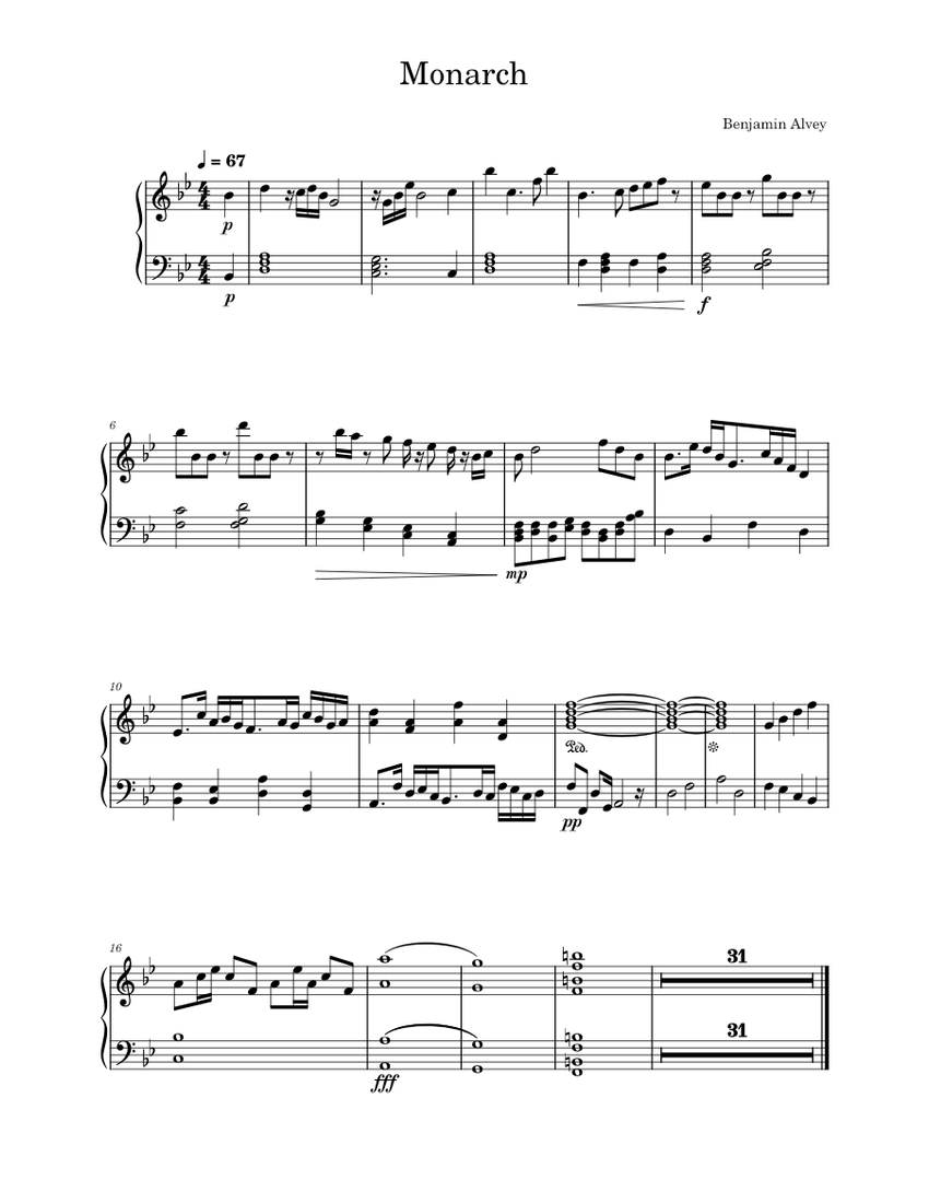 Monarch Sheet Music for Piano (Solo) Easy | MuseScore.com