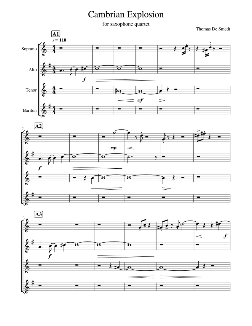 Cambrian Explosion Sheet Music for Soprano, Alto, Tenor, Flute other ...