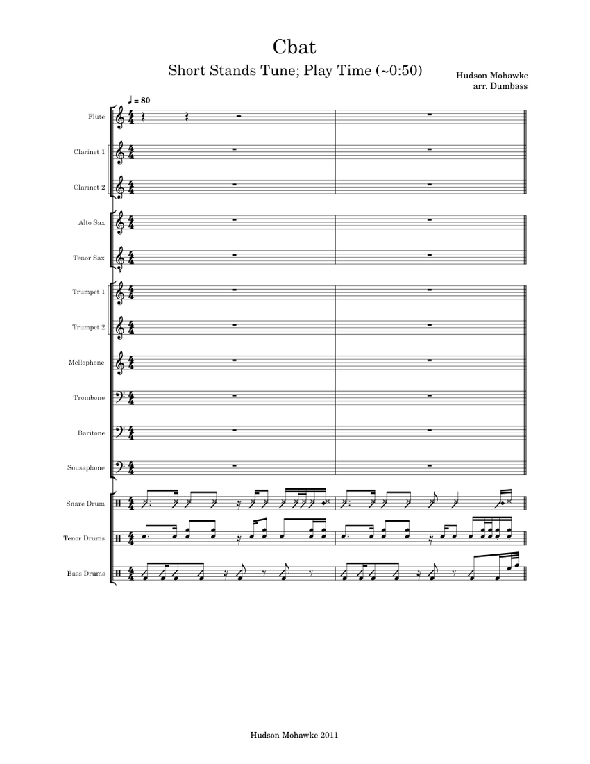 Cbat - Hudson Mohawke Sheet Music for Trombone, Flute, Clarinet in b ...