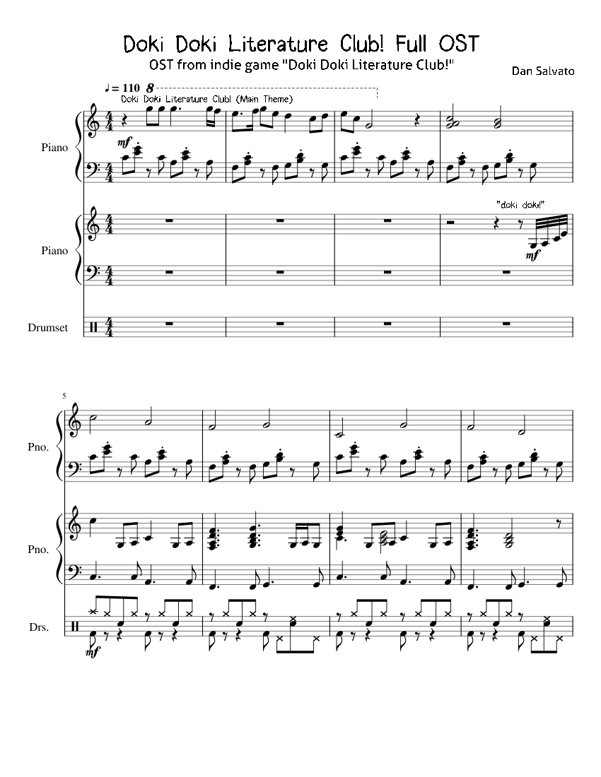 Doki Doki Literature Club! Full OST Sheet music for Piano, Drum group ...