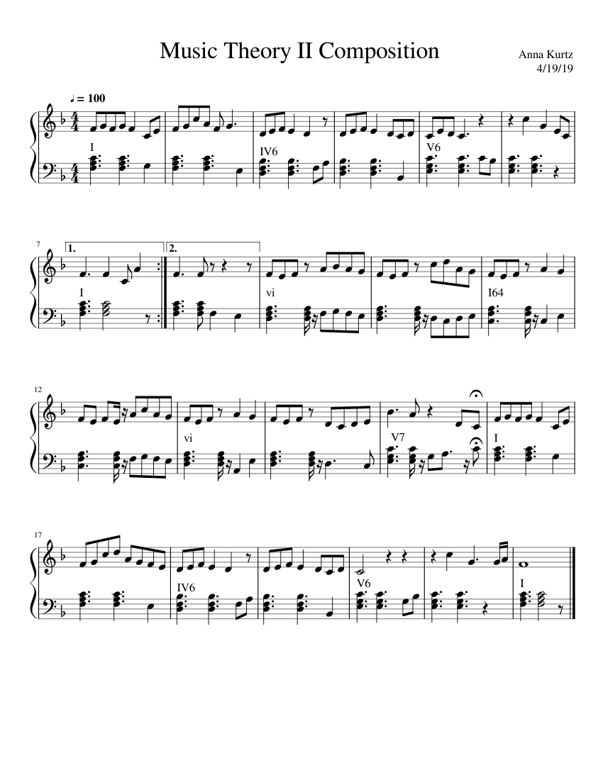 Music Theory II Composition Sheet music for Piano (Solo) Easy ...