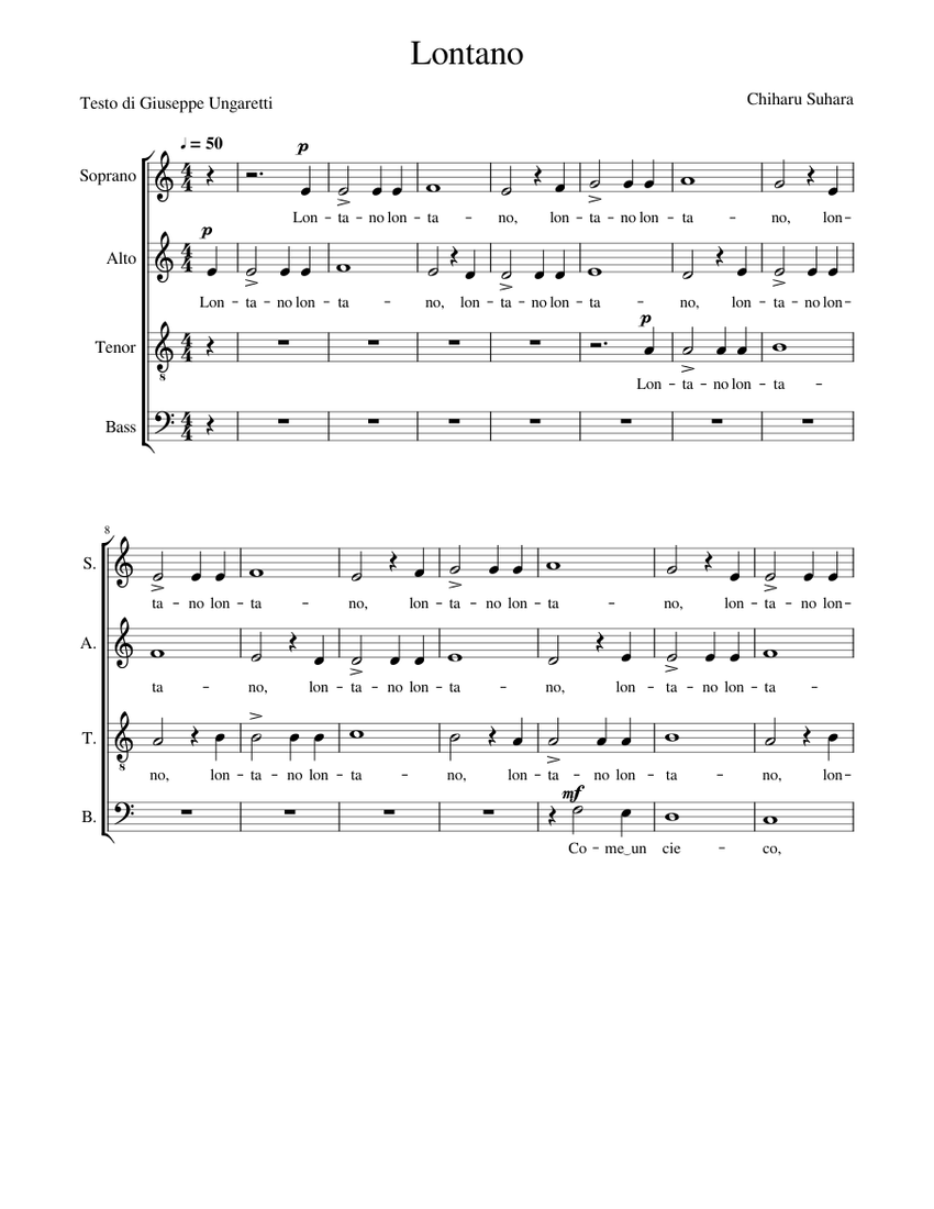 Lontano Sheet music for Soprano, Alto, Tenor, Bass voice (SATB ...