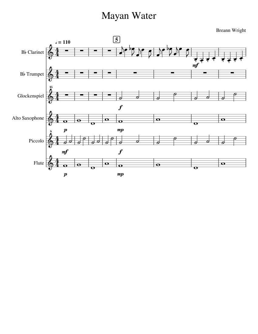 Mayan Water Sheet music for Flute piccolo, Flute, Clarinet in b-flat ...