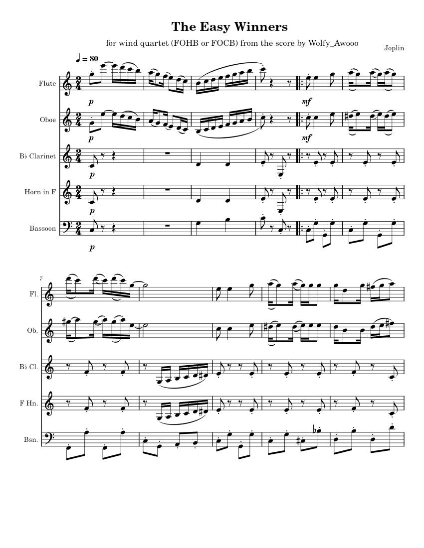 The easy winners – Scott Joplin Sheet Music for Flute, Oboe, Clarinet ...