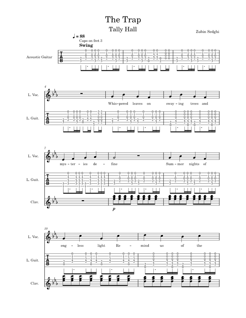 The Trap – Tally Hall Sheet Music and Tab for Piano, Organ, Vocals ...