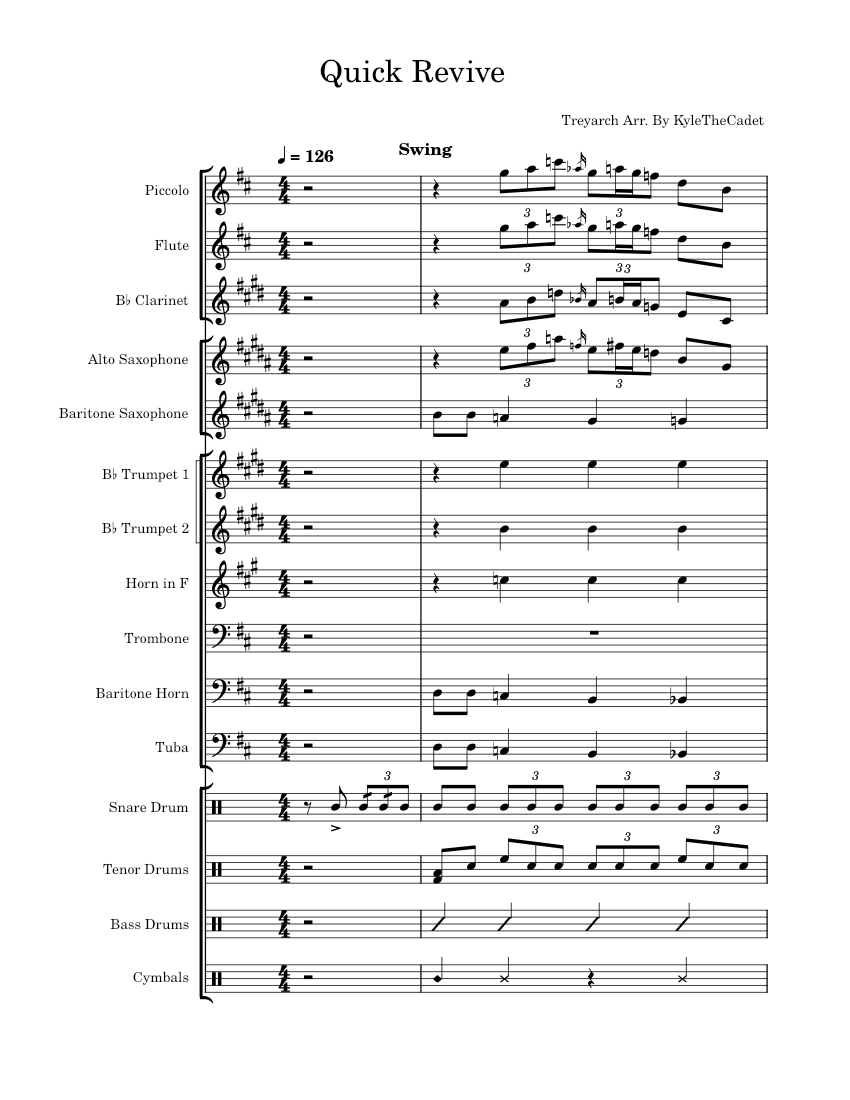 Quick Revive Sheet Music for Trombone, Tuba, Flute piccolo, Flute ...