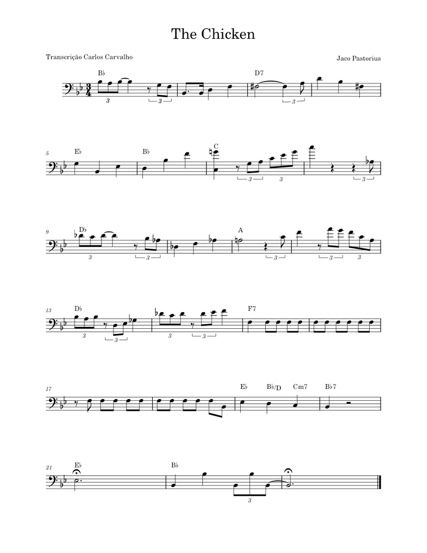 The chicken – Jaco Pastorius Sheet Music with Chords for Bass guitar ...