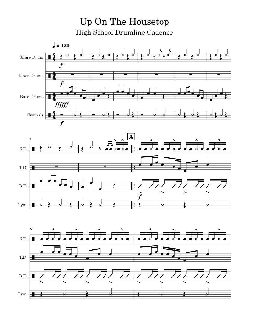 .Up On The Housetop - Drumline Christmas Cadence Sheet Music for Snare ...