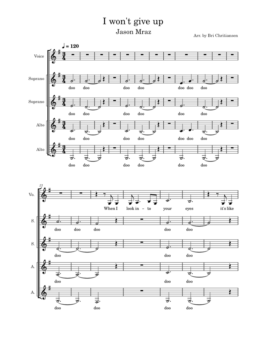 I Won't Give Up – Jason Mraz Sheet music for Soprano, Alto, Vocals (A ...