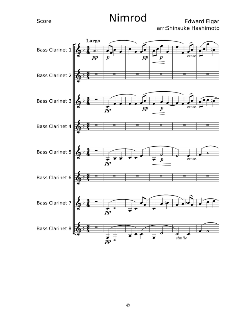 Nimrod – Edward Elgar BassClarinet Octet Sheet Music for Clarinet bass ...