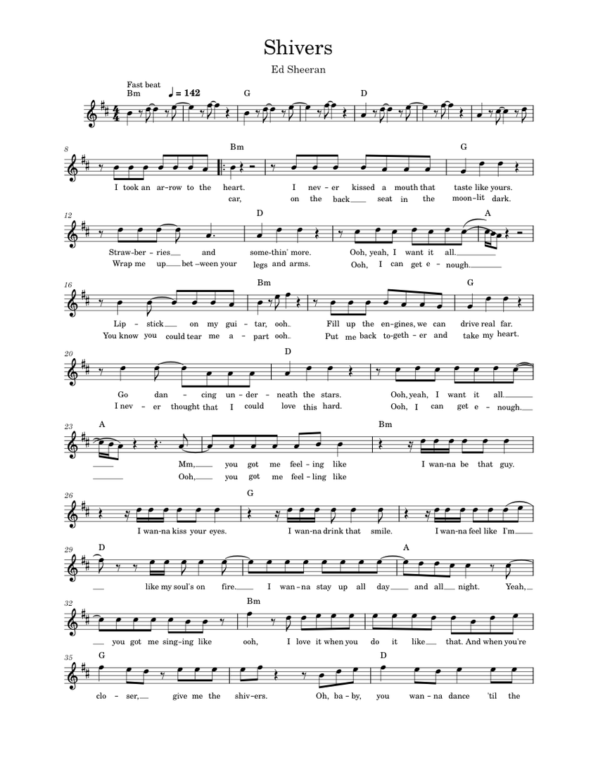 Shivers – Ed Sheeran Sheet Music with Chords for Piano (Solo) easy ...