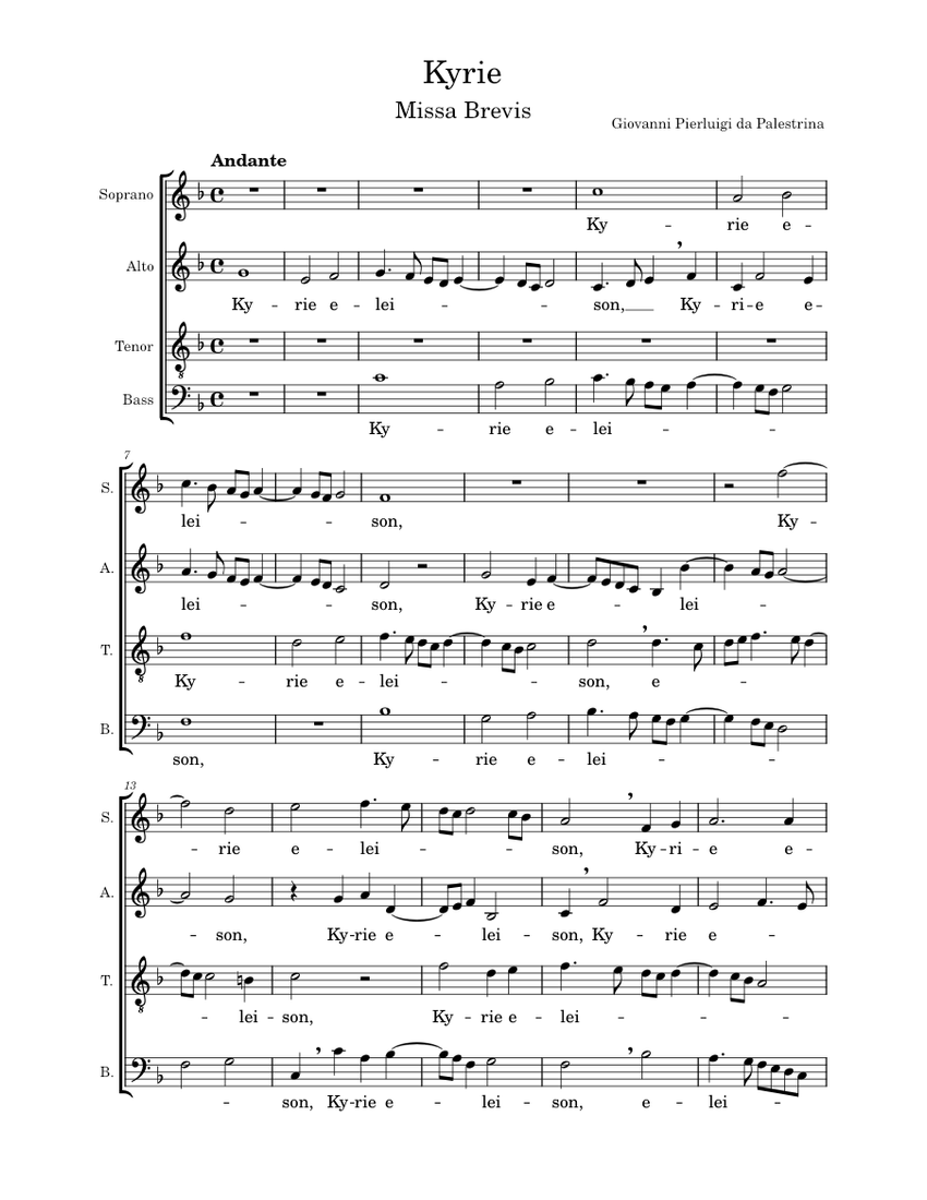 Missa brevis - Kyrie – Giovanni Pierluigi da Palestrina Sheet Music for ...