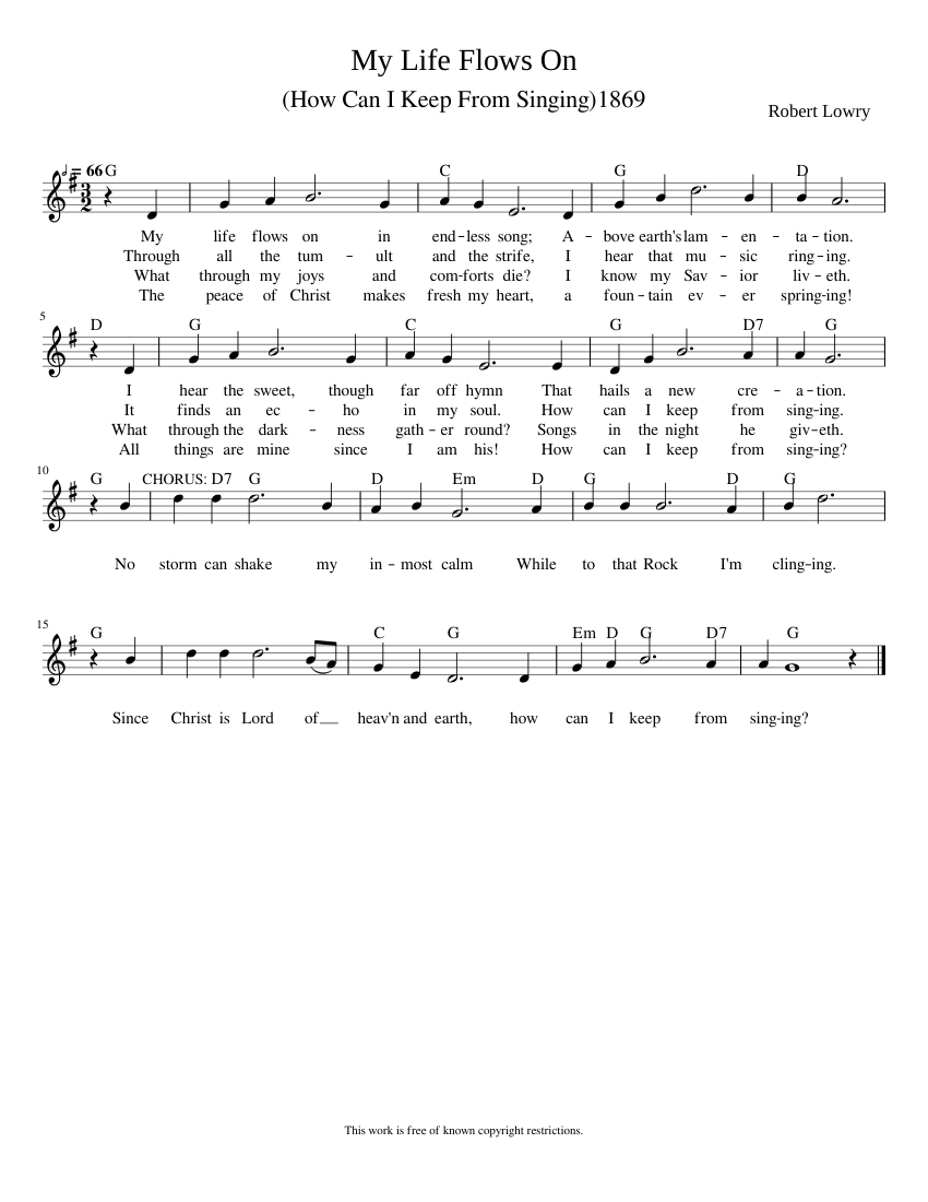 My Life Flows On Sheet Music with Chords for Piano (Solo) easy ...