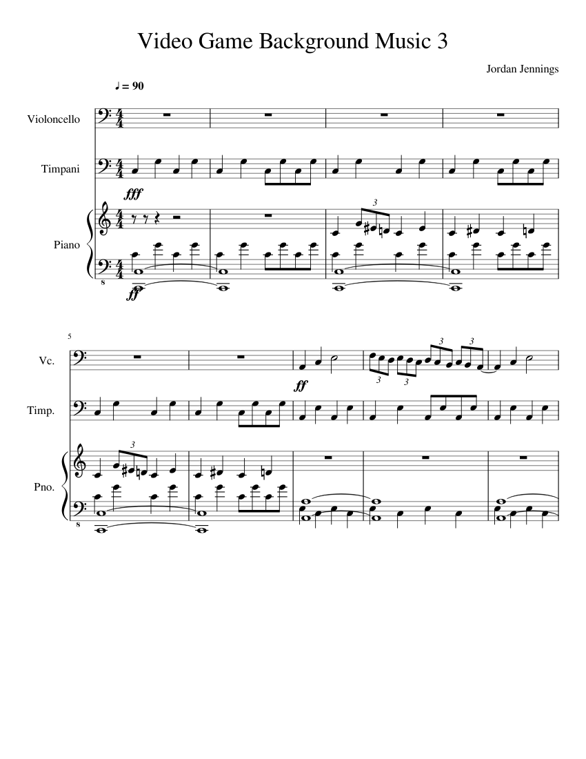 Video Game Background Music 3 Sheet Music for Piano, Timpani, Cello ...