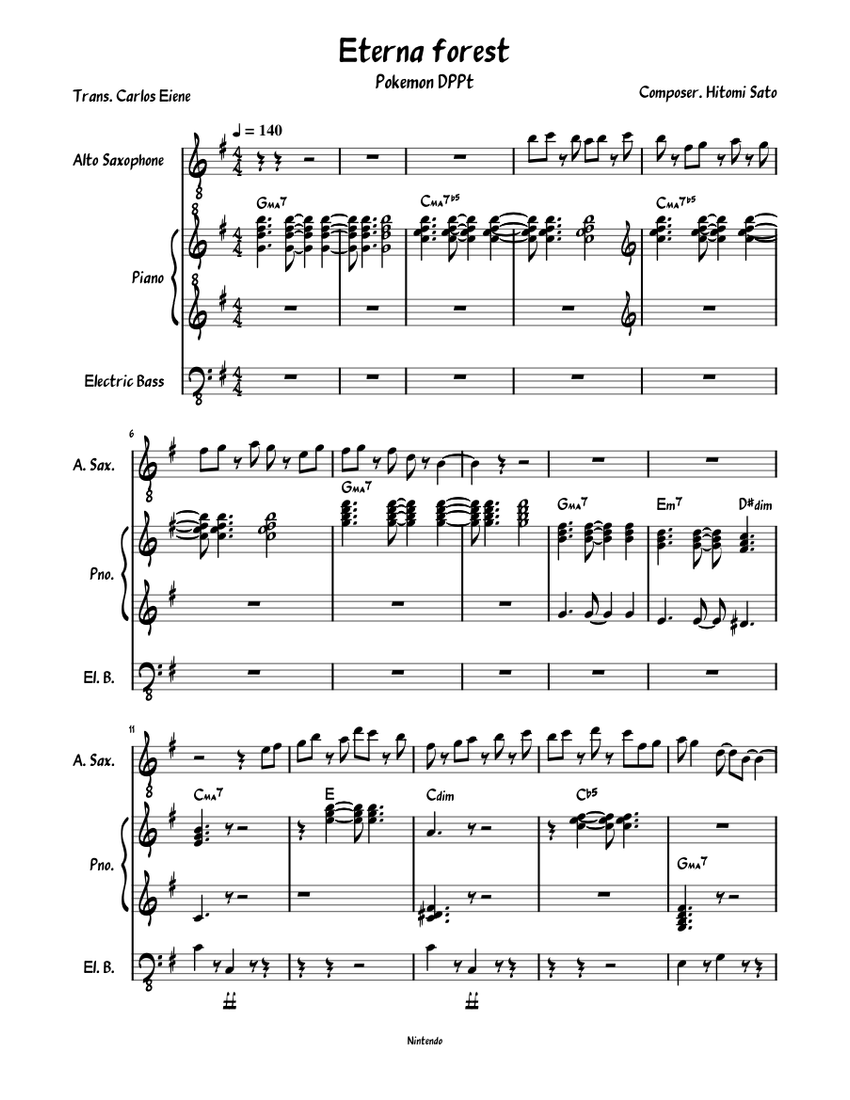 Eterna_forest Sheet music for Piano, Saxophone alto, Bass guitar (Mixed Trio) Easy | Musescore.com