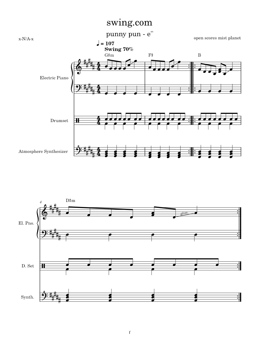 swing Sheet music for Piano, Drum group, Synthesizer (Mixed Trio ...