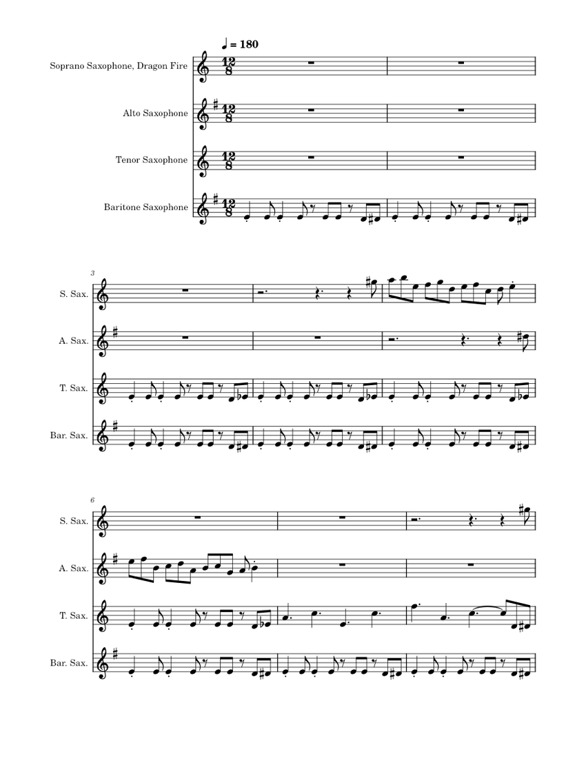 Dragon Fire Sheet Music for Saxophone alto, Saxophone tenor, Saxophone ...