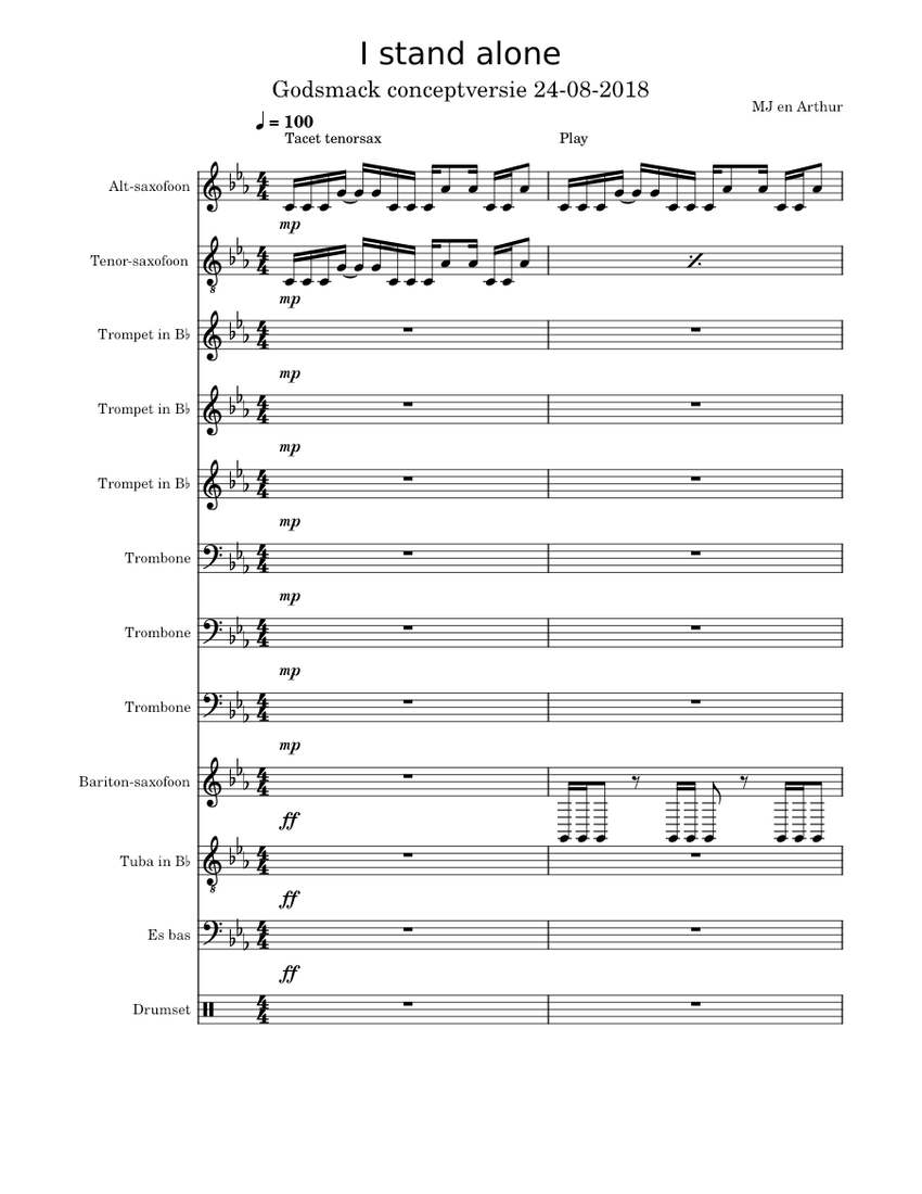 I stand alone Sheet Music for Trombone, Tuba, Saxophone alto, Saxophone ...