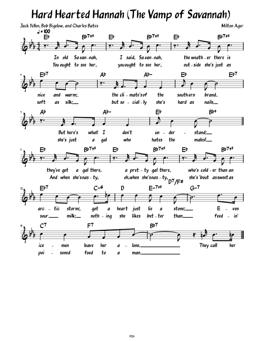 Hard Hearted Hannah (The Vamp of Savannah) (Lead sheet with lyrics ...