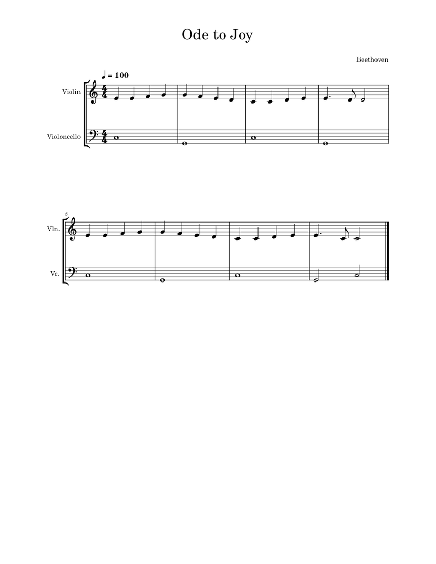 Ode To Joy – Ludwig van Beethoven Ode to Joy Sheet music for Violin, Cello (String Duet ...