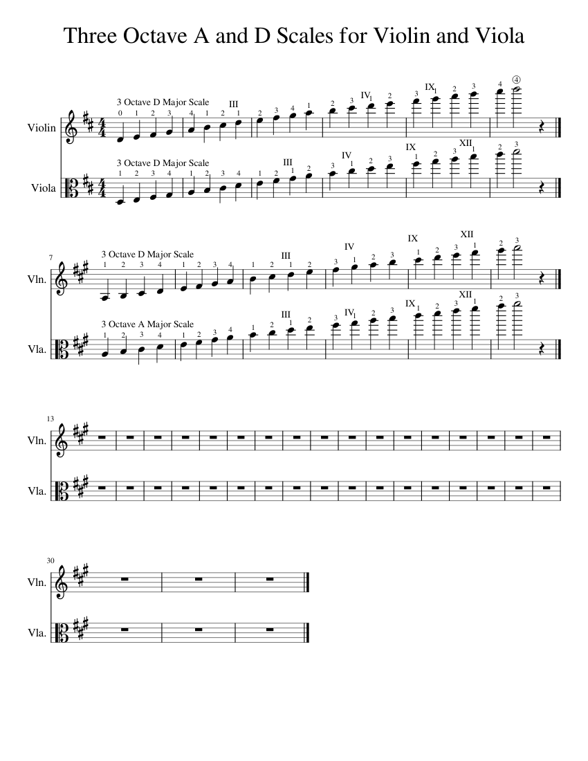Three Octave A and D Scales for Violin and Viola Sheet music for Violin ...
