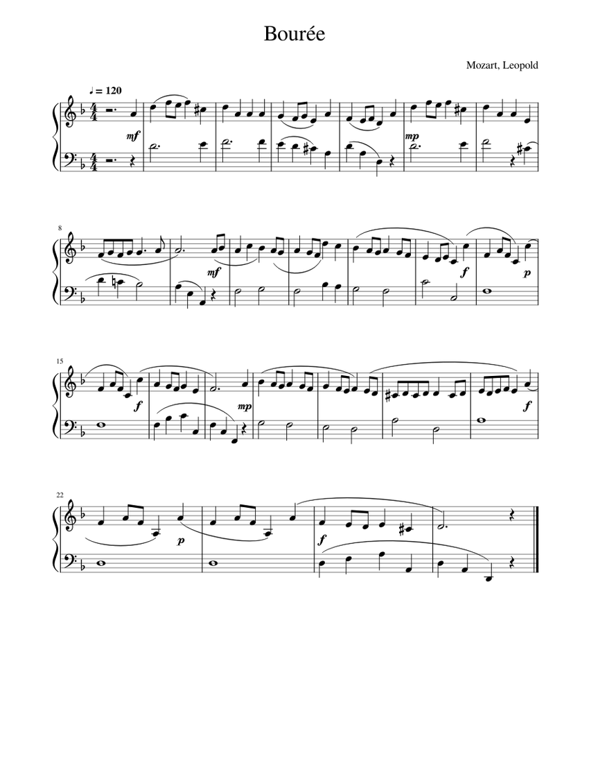 Bourée Sheet music for Piano (Solo) | Musescore.com