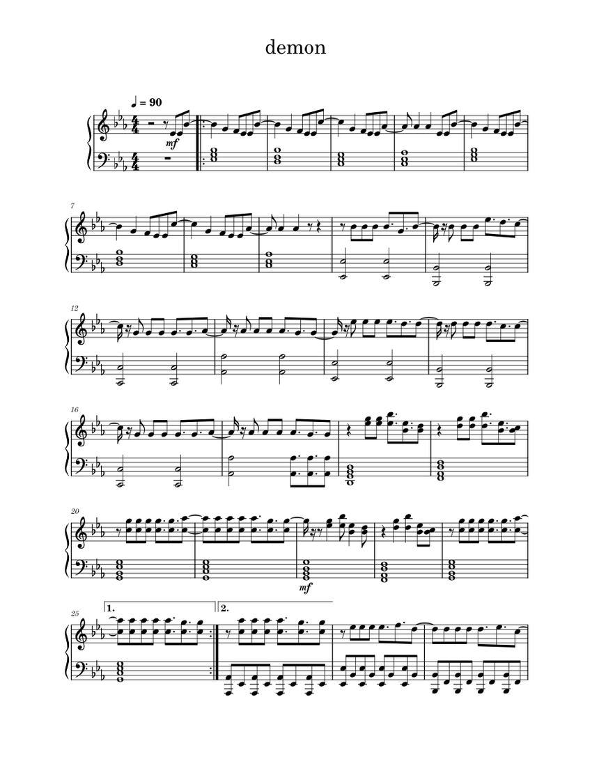Demons – Imagine Dragons Sheet Music for Piano (Solo) Easy | MuseScore.com