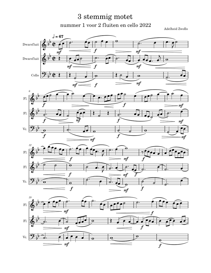 3 stemmigstuk nummer 1 voor 2 fluiten en cello 2022 Sheet music for ...