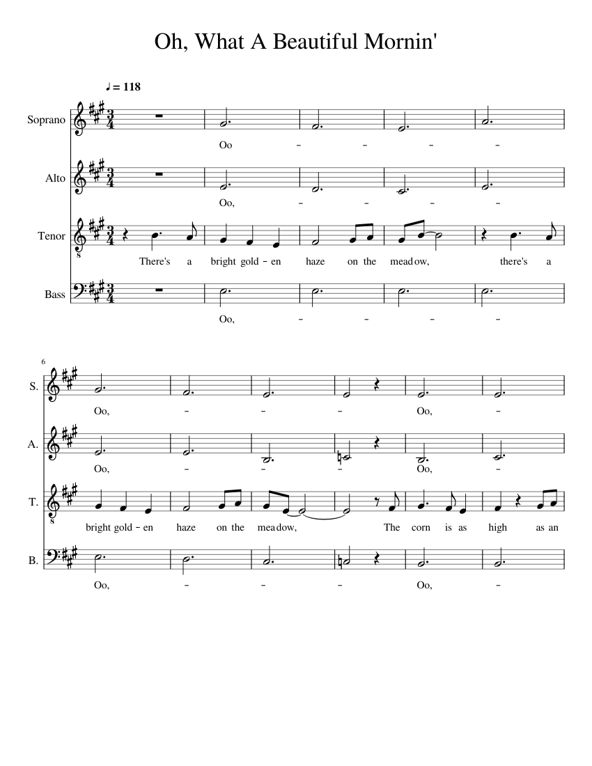 Oh, What A Beautiful Mornin' Sheet music for Soprano, Alto, Tenor, Bass ...