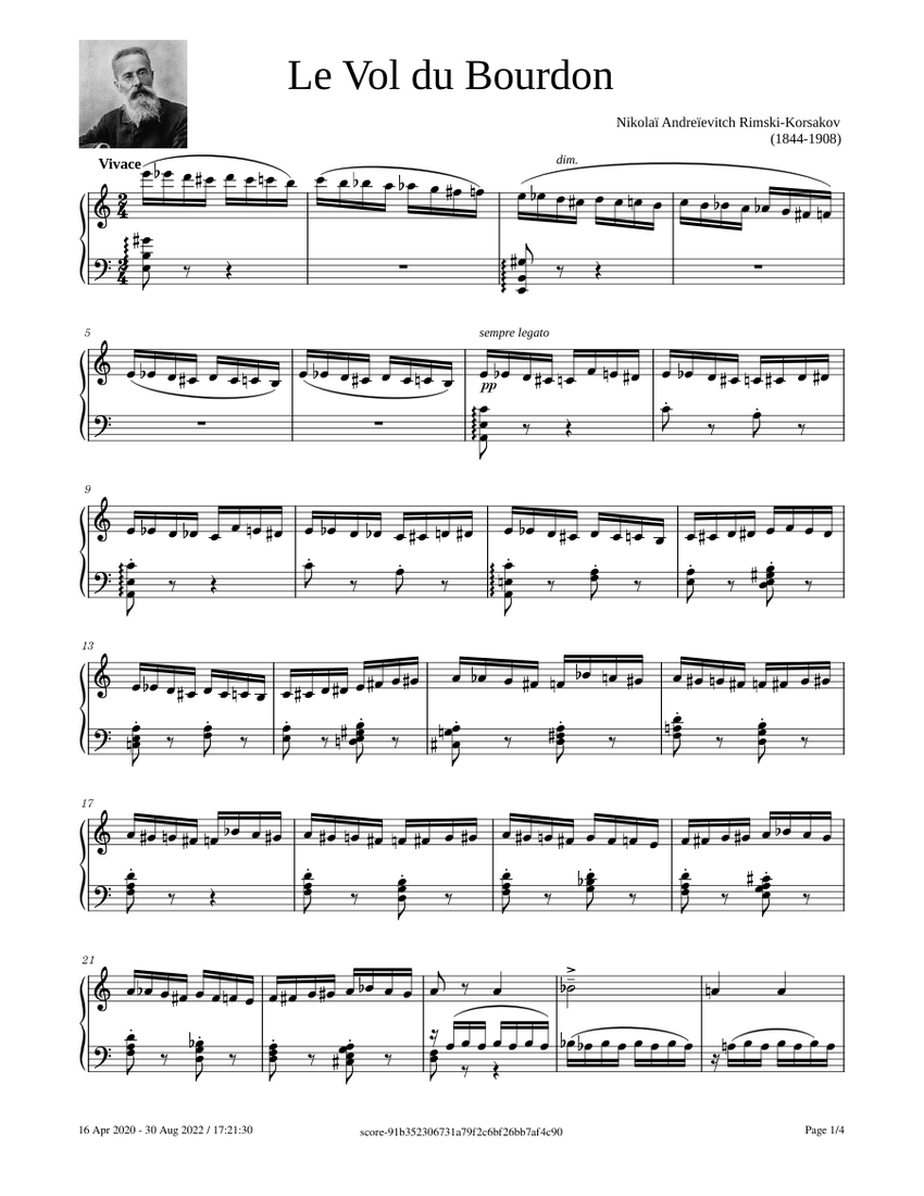 Le Vol du Bourdon – Nikolaï Andreïevitch Rimski-Korsakov Sheet music ...