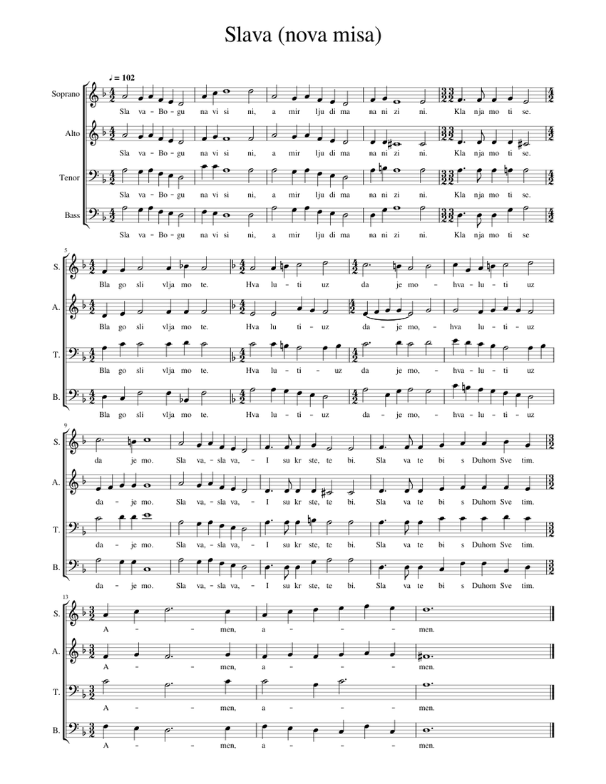 Slava (nova misa) Sheet music for Soprano, Alto, Tenor, Bass voice ...