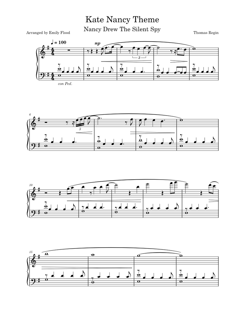 Kate Nancy Theme – From Nancy Drew: The Silent Spy Sheet Music for ...