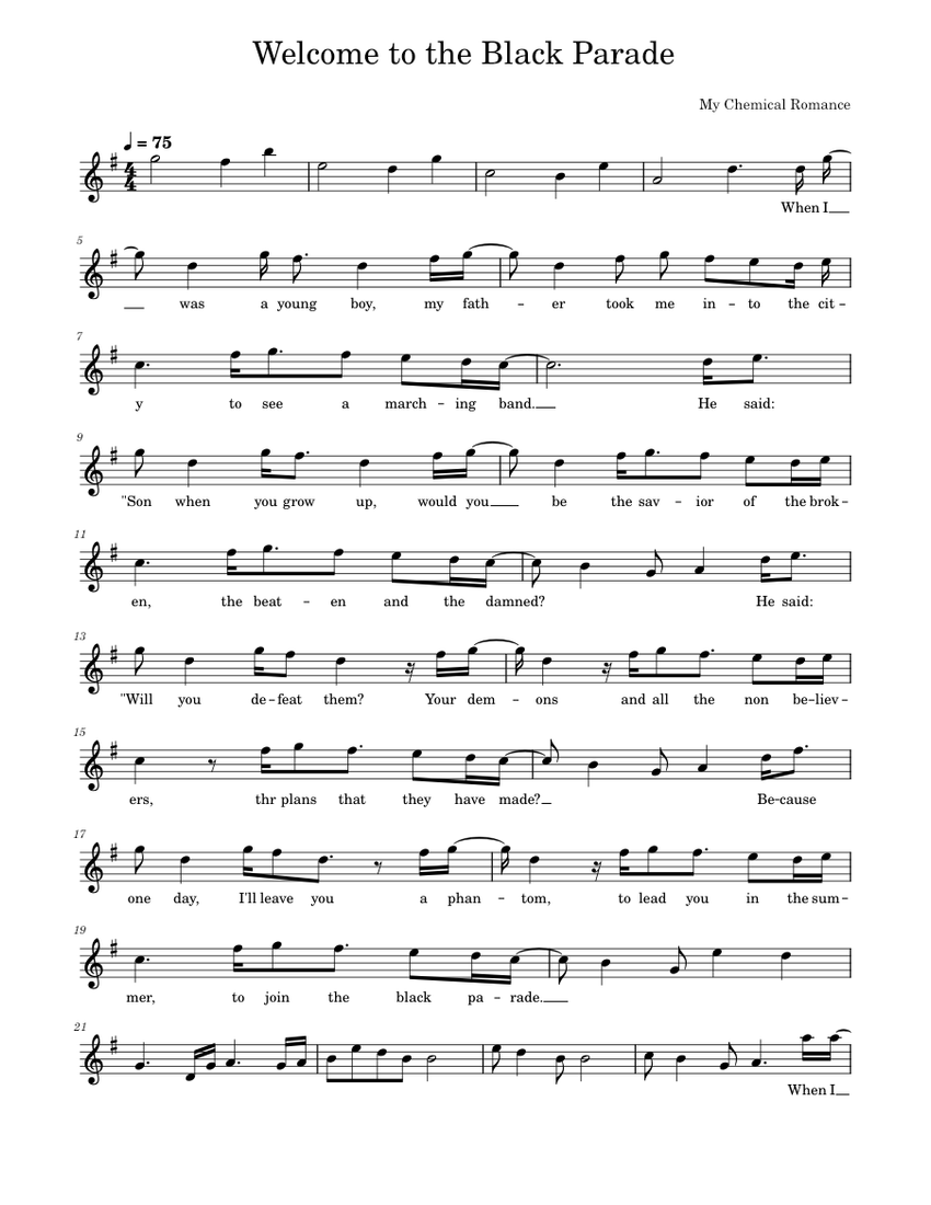 Welcome to the Black Parade Solo Sheet music for Piano (Solo) Easy ...
