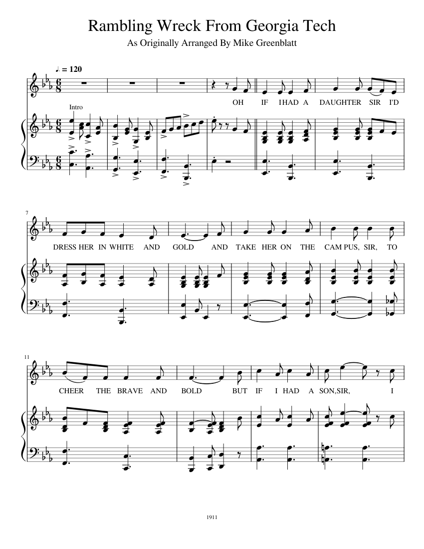 Rambling Wreck From Georgia Tech Sheet Music for Piano, Vocals (Piano ...
