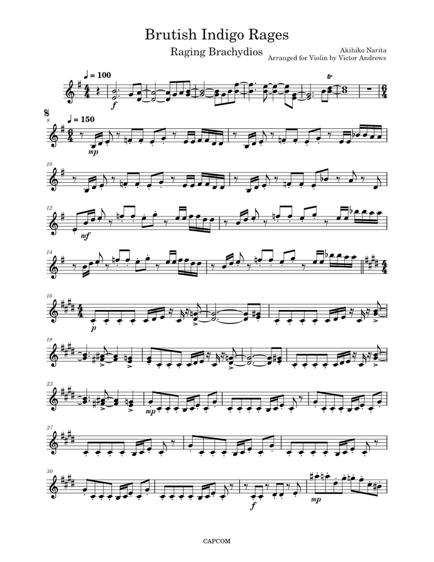 Brutish Indigo Rages - Akihiko Narita Sheet Music for Violin (Solo ...