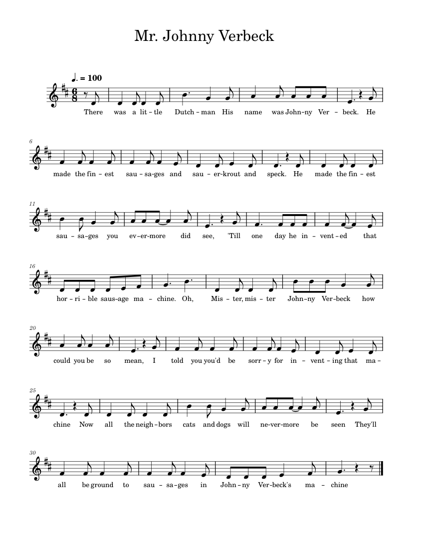 Mr. Johnny Verbeck Sheet Music for Vocals (Solo) | MuseScore.com