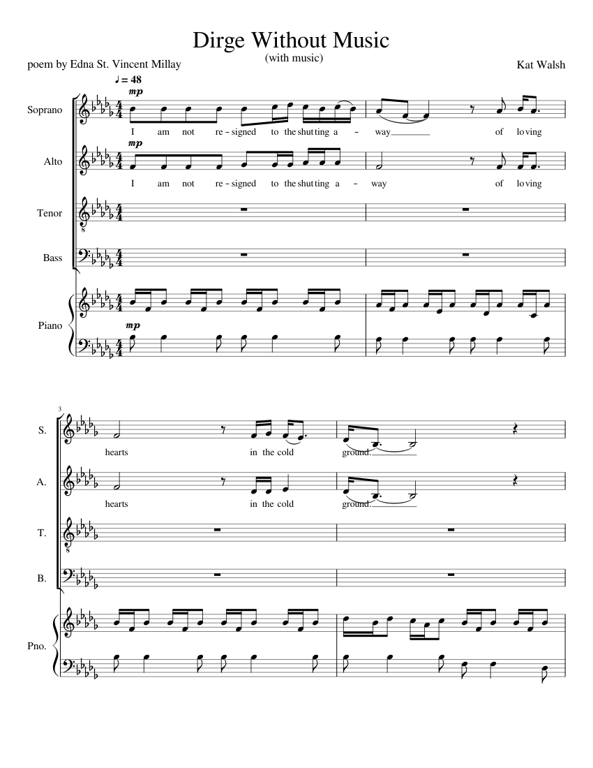 Dirge Without Music (SATB) Sheet music for Piano, Soprano, Alto, Tenor ...